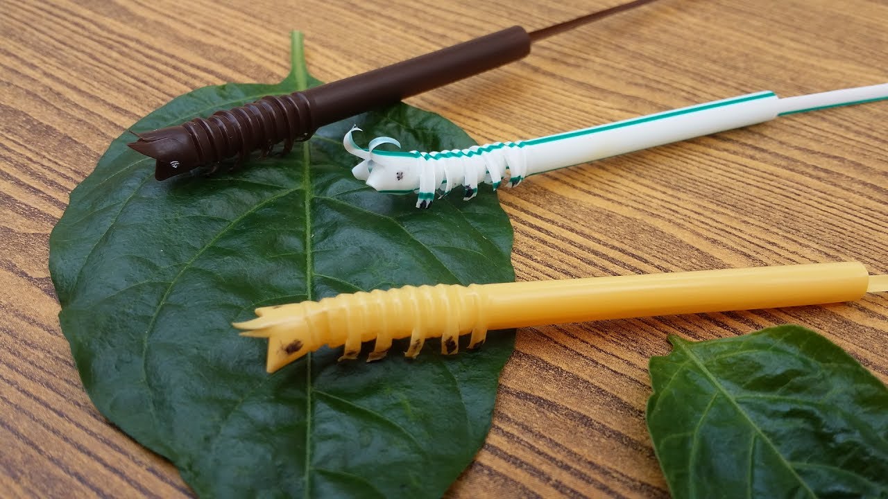 DIY How to make straw moveable caterpillar - Thaitrick